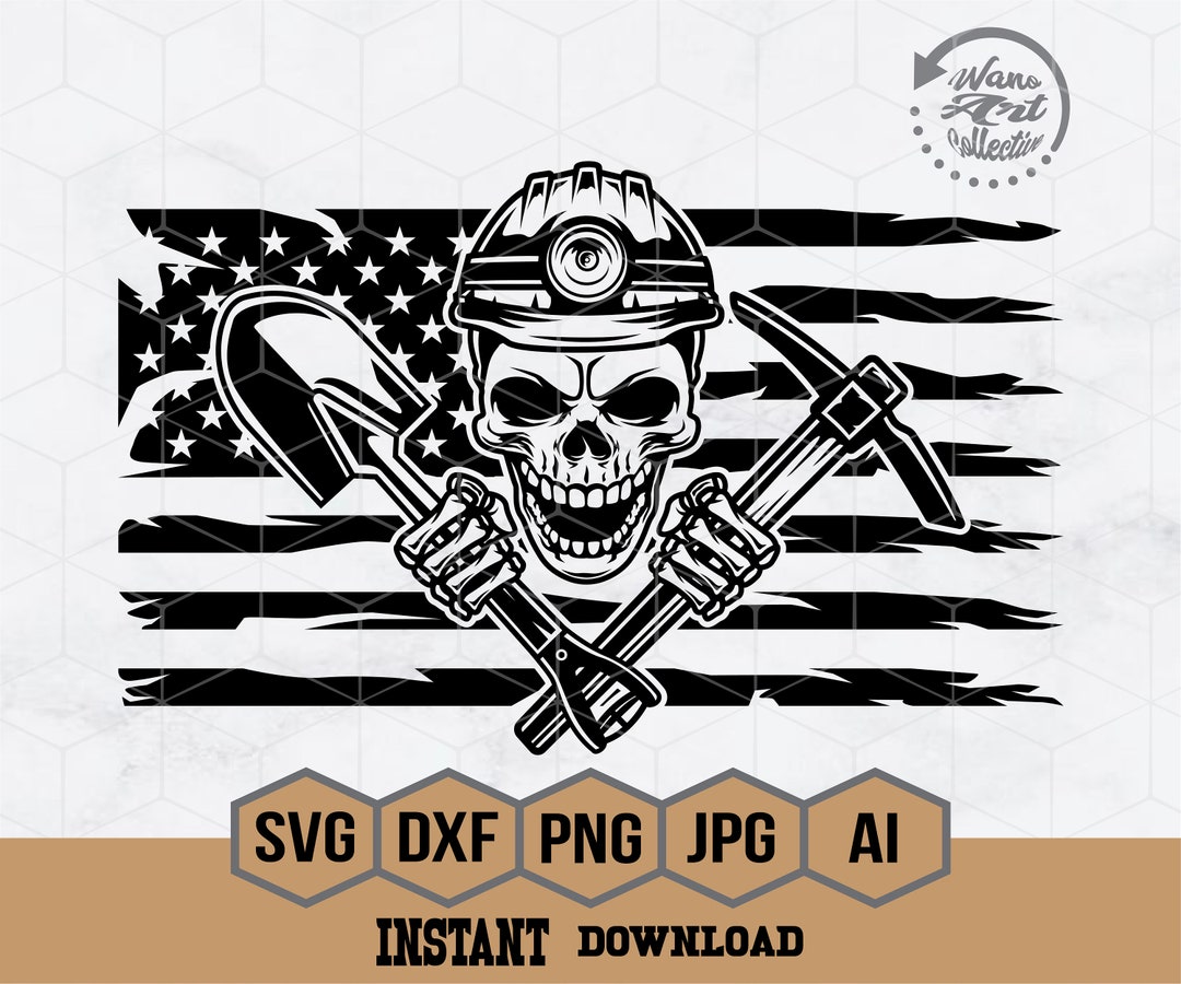 US Mining Skull Svg | Coal Miner Skull Svg | Skull Clipart | Miner Svg ...