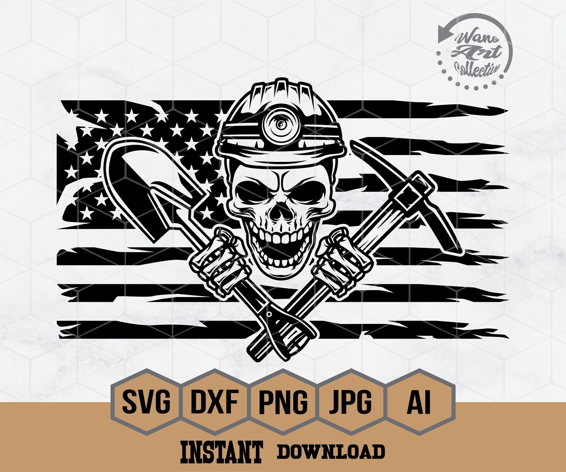 US Mining Skull Svg Coal Miner Skull Svg Skull Clipart Miner Svg Miner ...