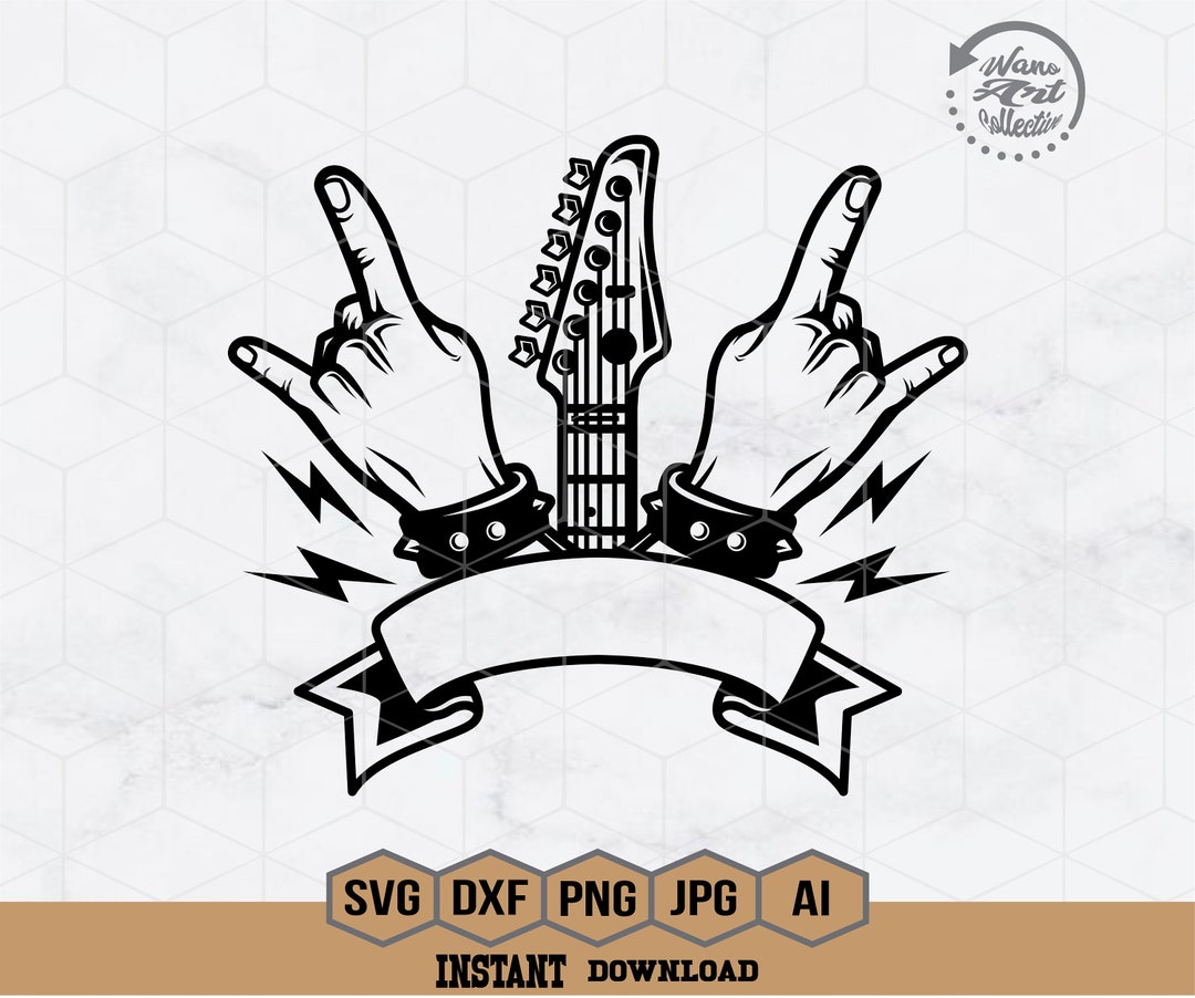 Rock N Roll Svg | Guitar SVG | Rock Hand Sign Svg | Music Svg | Rock ...