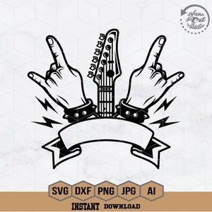Rock N Roll Svg | Guitar SVG | Rock Hand Sign Svg | Music Svg | Rock ...