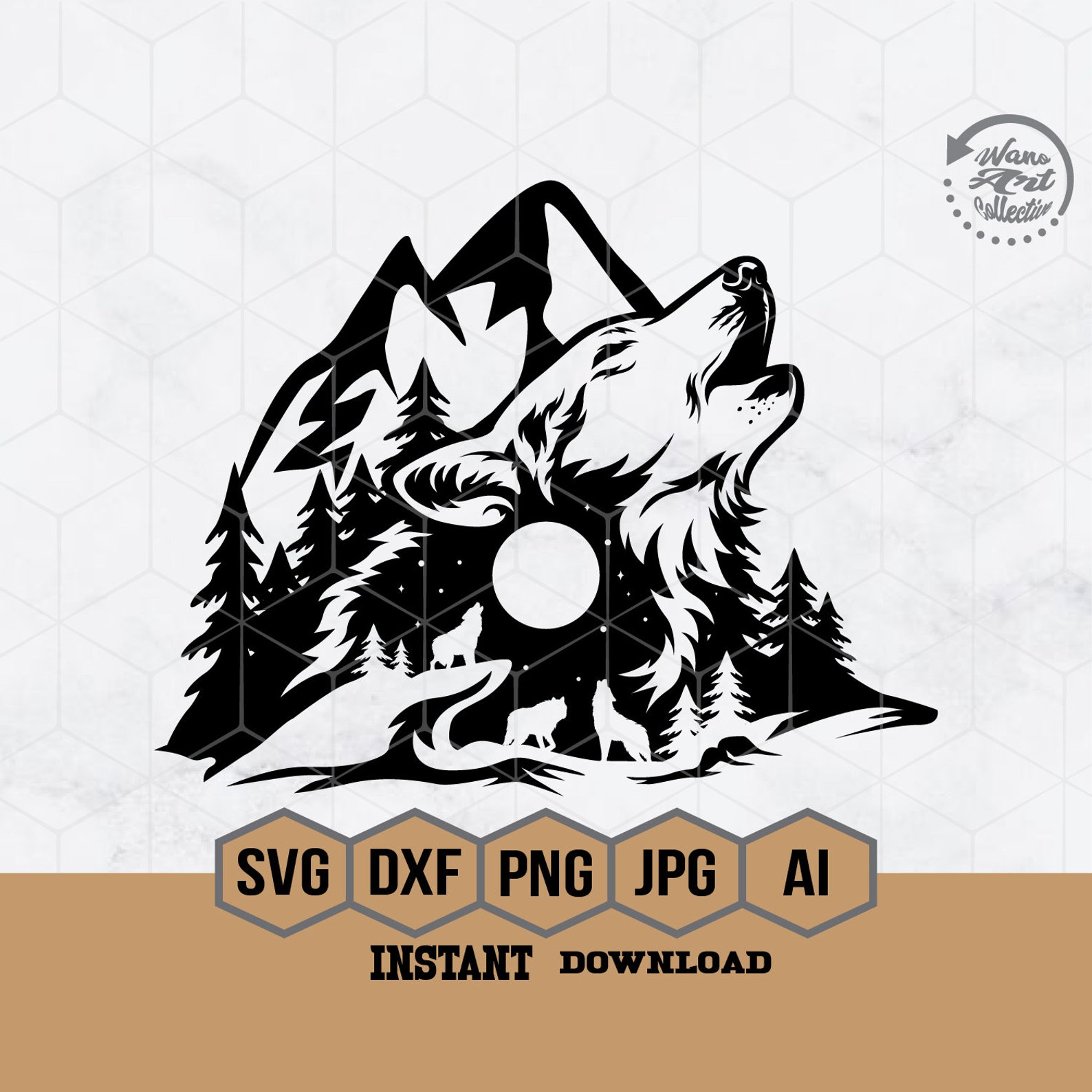 Wolf Howling Svg, Wolf Mountain Scene Svg, Wolf Svg, Wolf Svg, Mountain ...