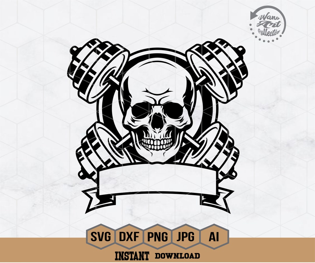 Skull Barbell Svg | Skull Fitness Svg | Barbell Svg | Skeleton Gym Svg ...