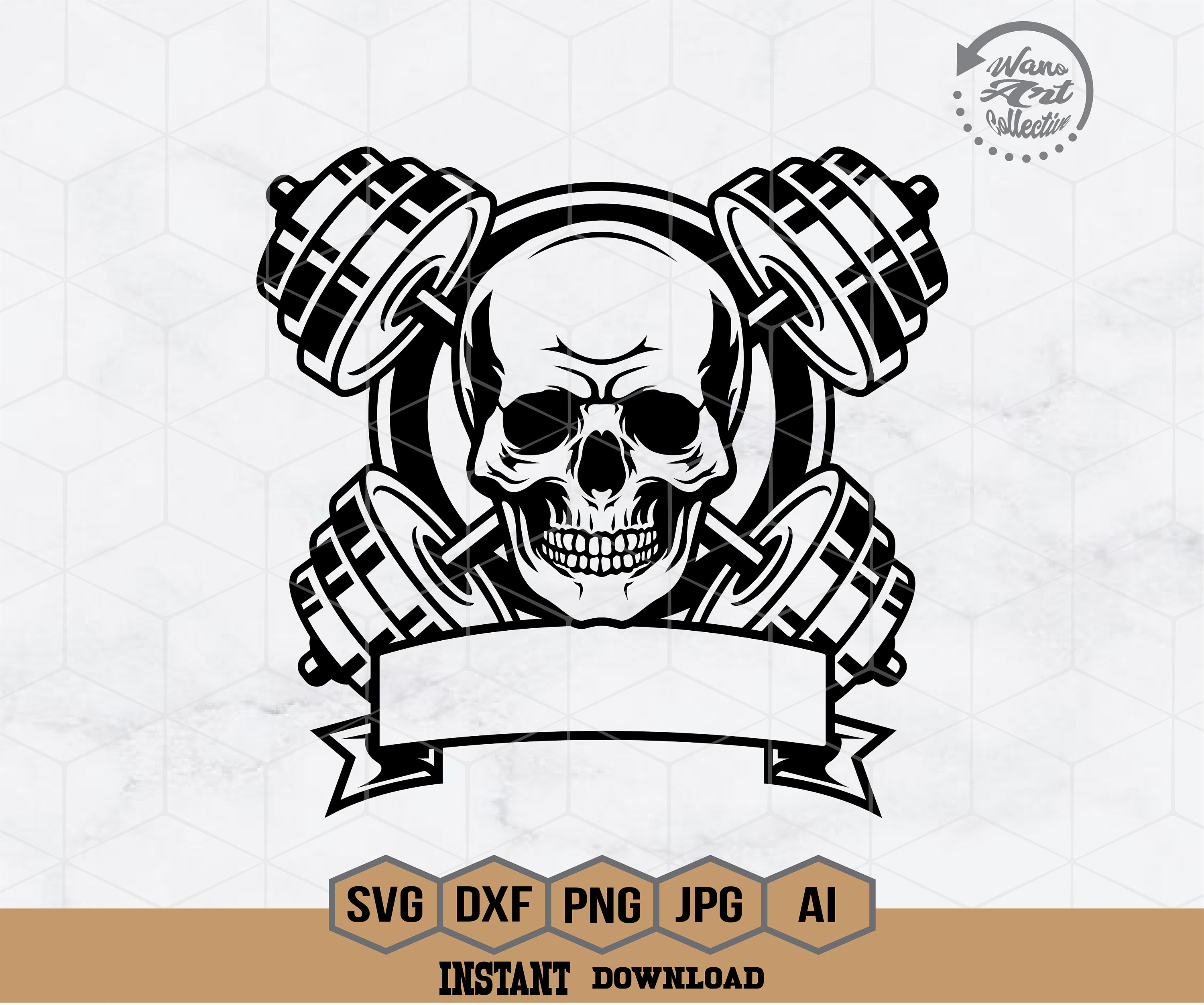 Skull Barbell Svg Skull Fitness Svg Barbell Svg Skeleton Gym Svg ...