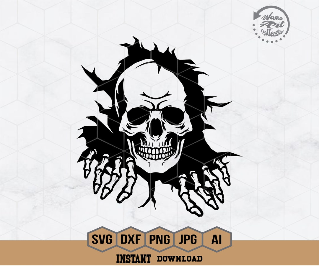 Skull in the Wall Svg Skeleton Smashing Wall Svg Skull Peeking Svg ...