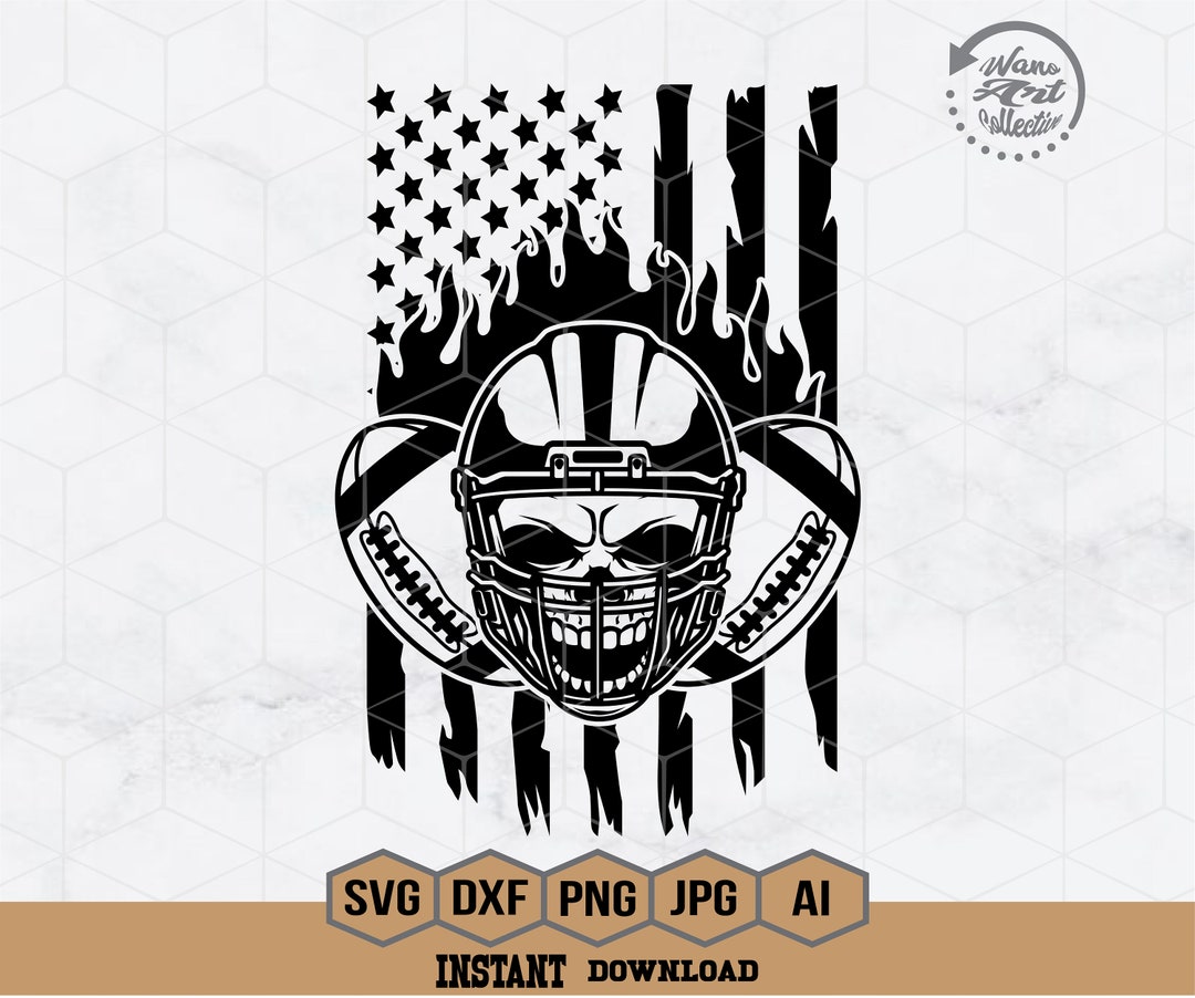 American Football Skull Svg | Football Helmet Svg | Skull Svg | Flaming ...