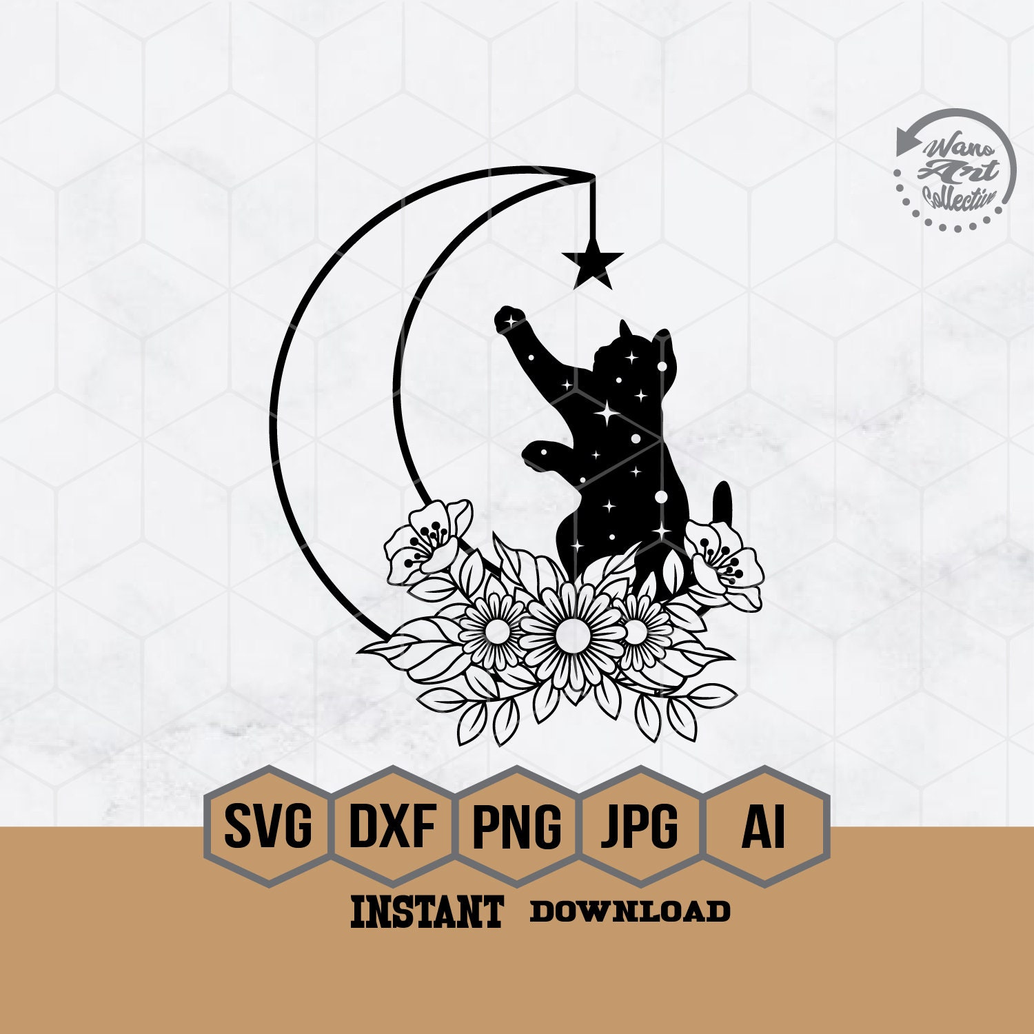 Celestial Cat Moon Florals Svg, Mystical Cat Svg, Celestial Svg, Magic ...