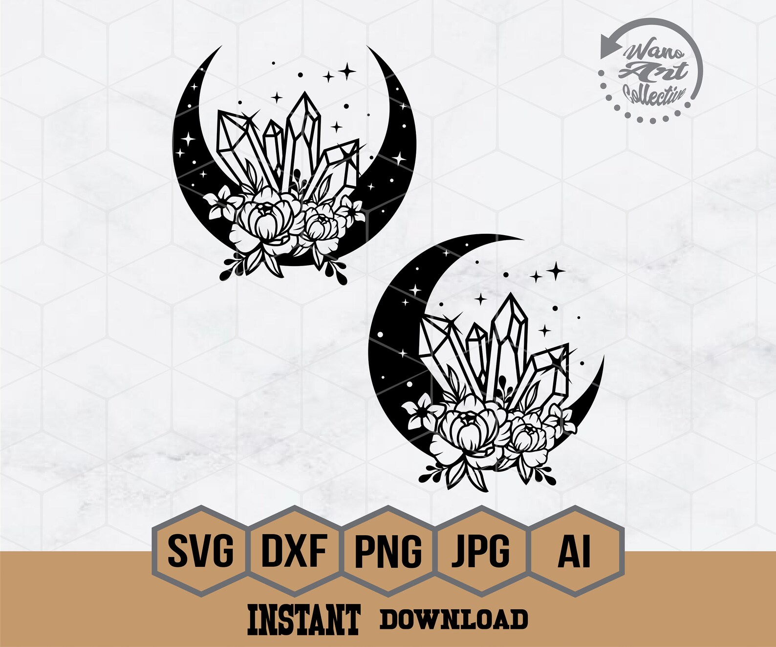 Floral Moon Svg Crystals Svg Files Mystic Moon With Flower - Etsy