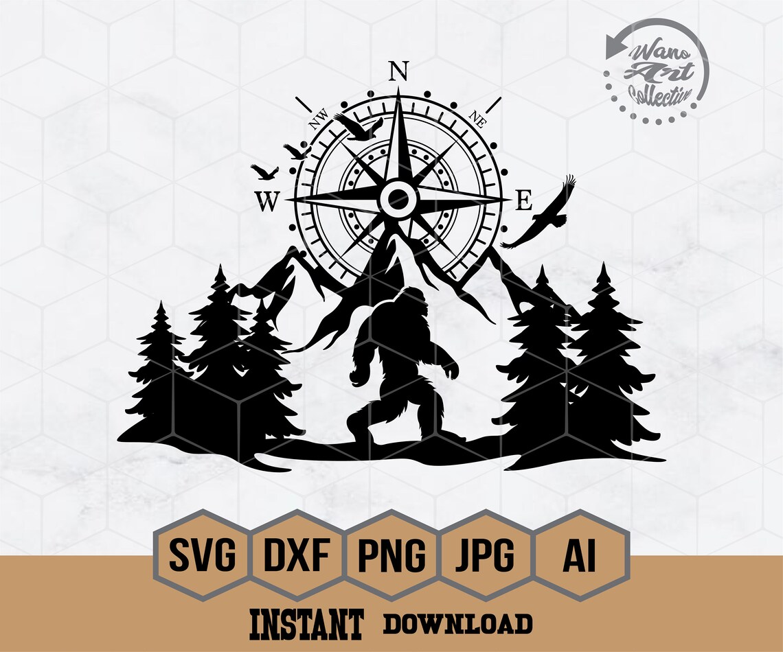Bigfoot Svg Big Foot Svg Mountain Scene Svg Compass Svg - Etsy
