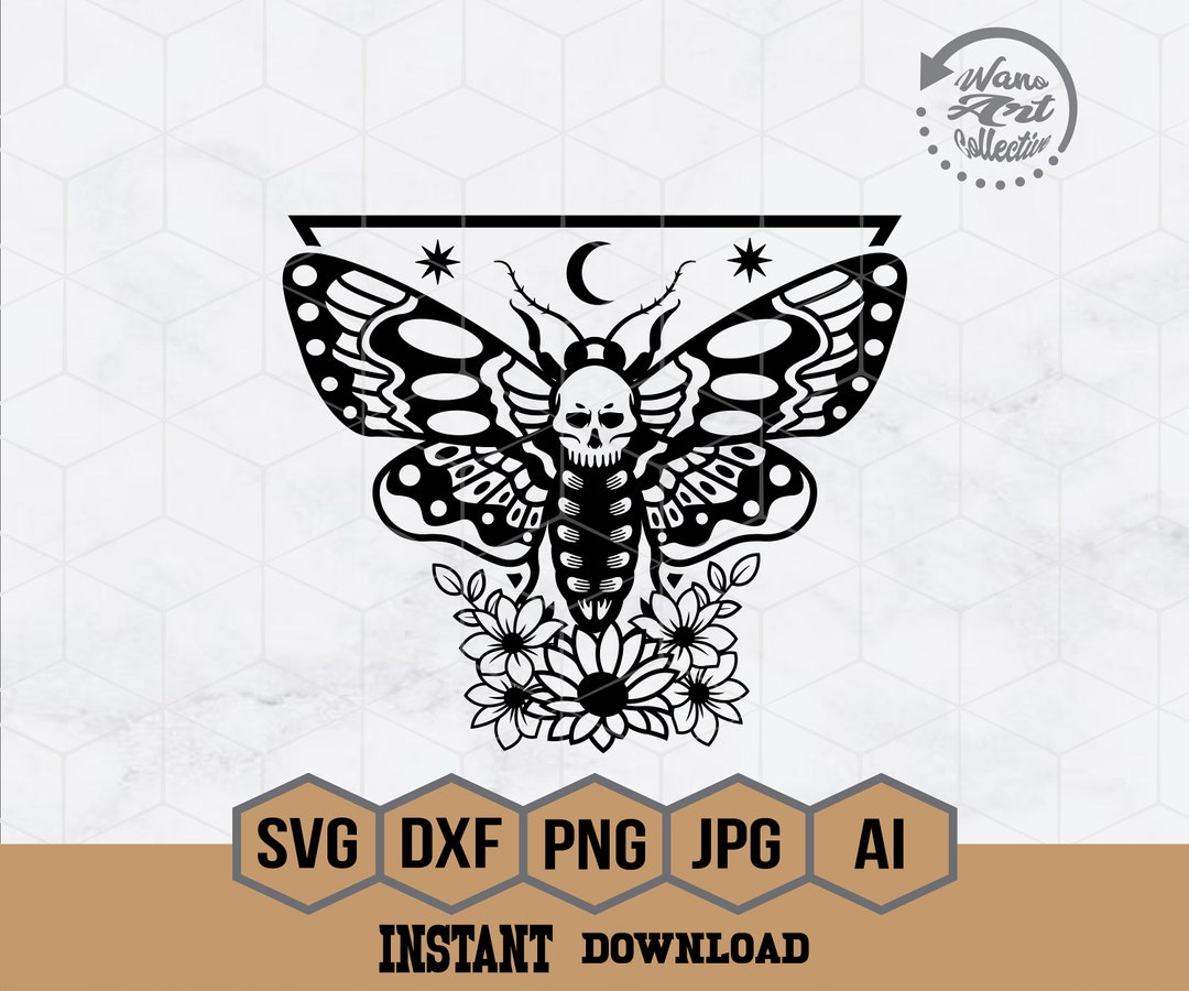 Death Head Moth Svg | Floral Moth Svg | Flower Moth Svg | Moon Phase ...