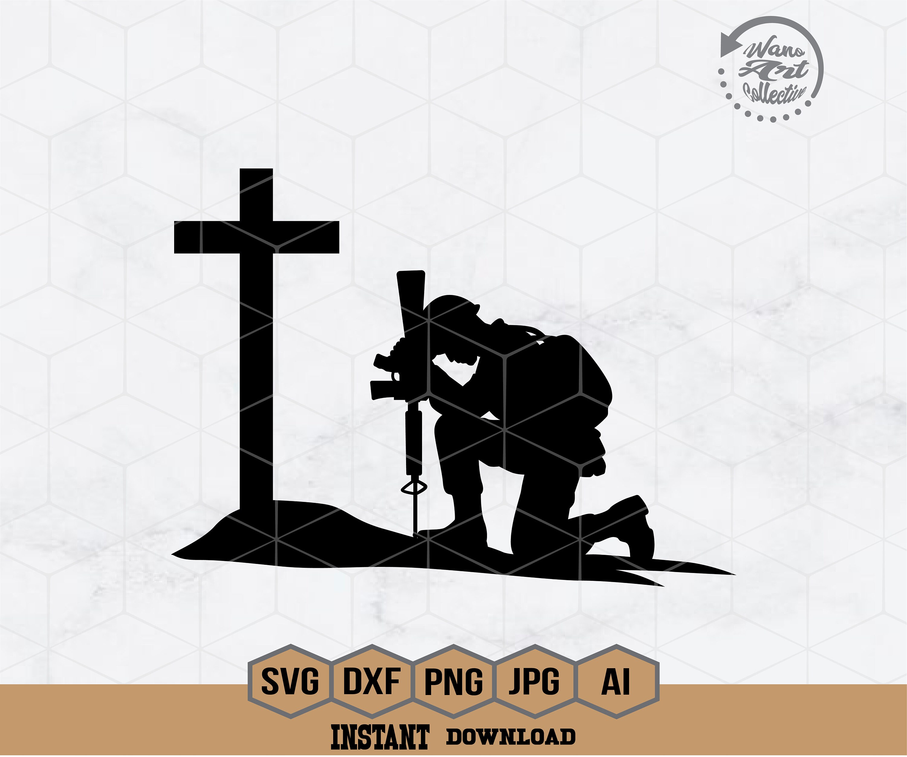 Soldier Kneeling Praying at Cross Svg Fallen Soldier Svg Praying ...