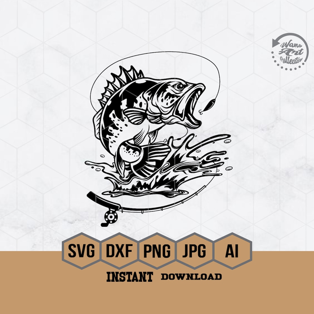 Bass Fishing Svg, Fishing Svg, Bass Fish Svg, Bass Clipart, Bass Vector ...