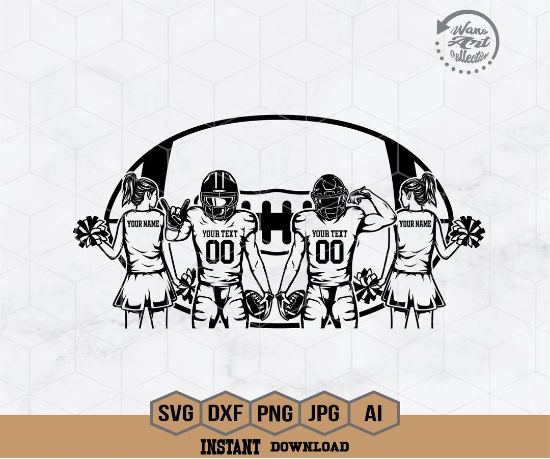 2 Cheerleaders and 2 Football Players Svg | Cheerleader Svg | Cheer ...