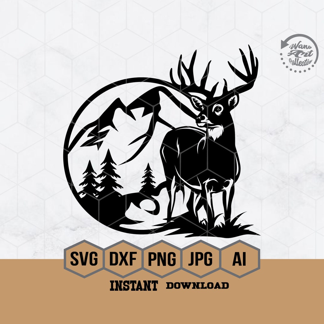 Deer Scene Svg, Outdoor Animal Clipart, Forest Animal Cut File, Wild ...