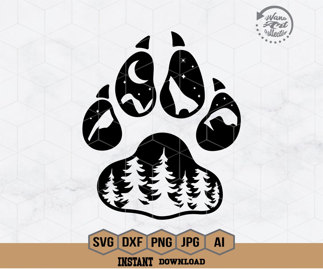 Wolf Paw Scene Svg | Wolf Pack Svg | Howling Wolf Svg | Wild Animal Svg ...
