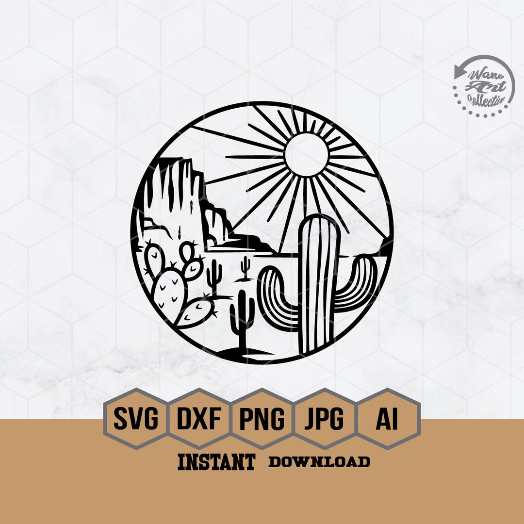 Cactus SVG, Cactus Cutfile, Desert Scenesvg, Cactus Scene Svg, Mountain ...