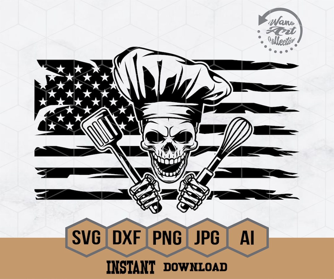 US Chef Skull Svg | US Master Chef Svg | Chef Svg | Chef Skull Clipart ...
