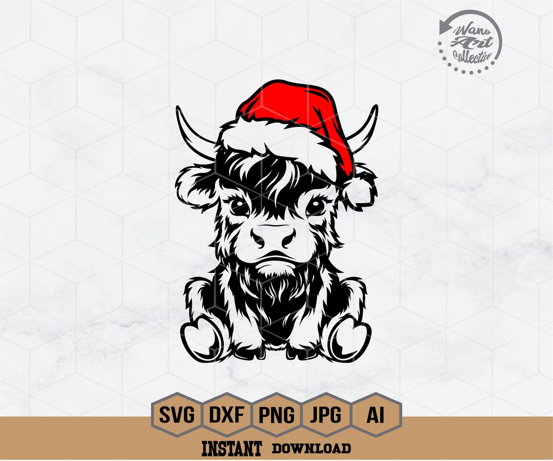 Baby Highland Cow With Santa Hat Svg | Mooey Christmas Svg | Highland ...