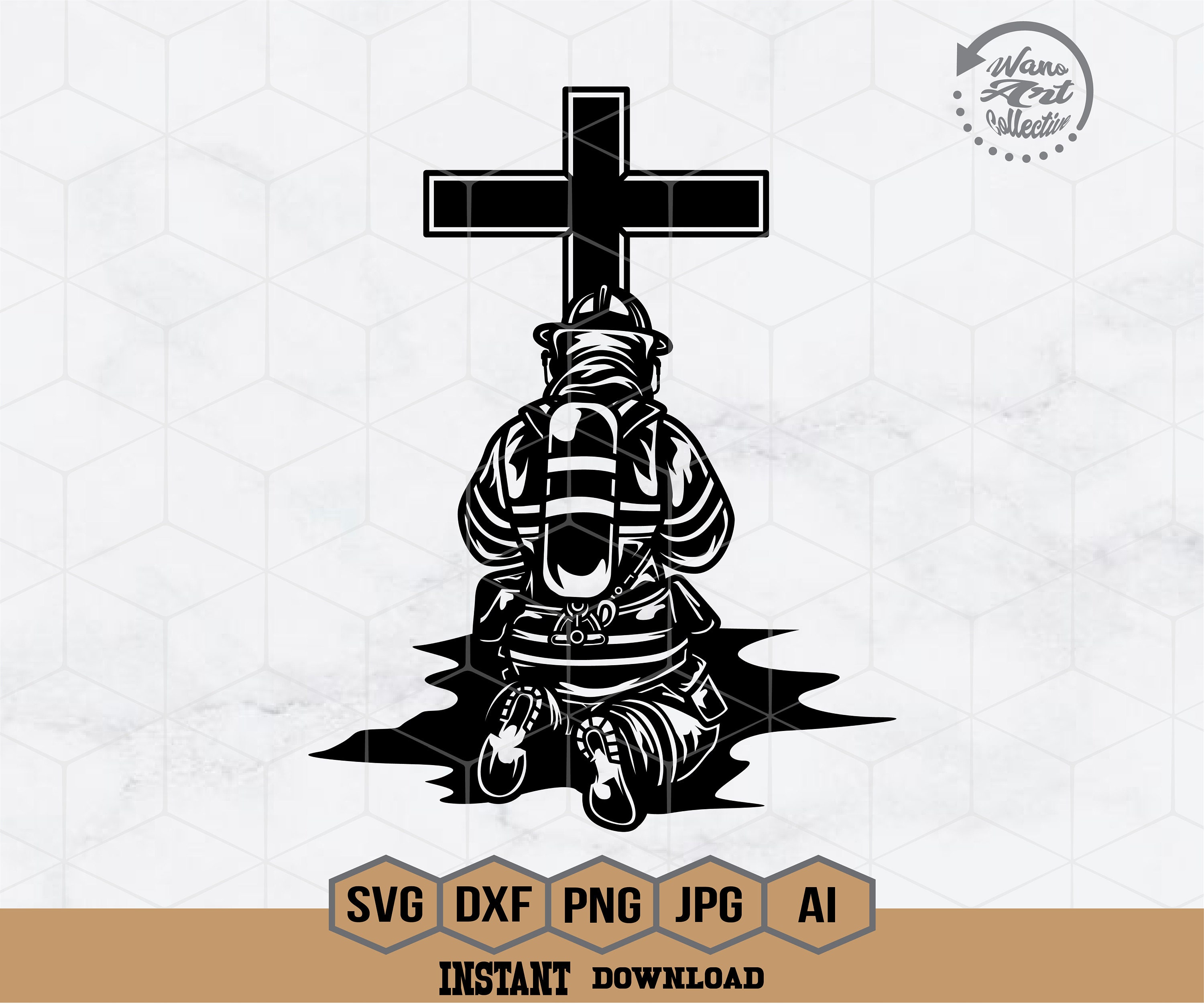 Firefighter Kneeling at Cross Svg | Fire Fighter Svg | Fireman Svg ...