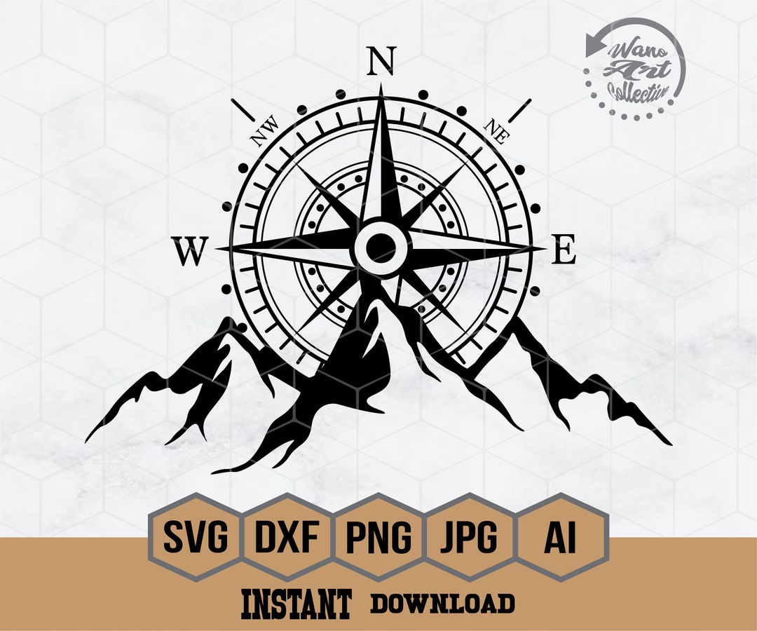 Compass Svg | Nautical Compass | Mountain Svg | Adventure Svg | Nature ...