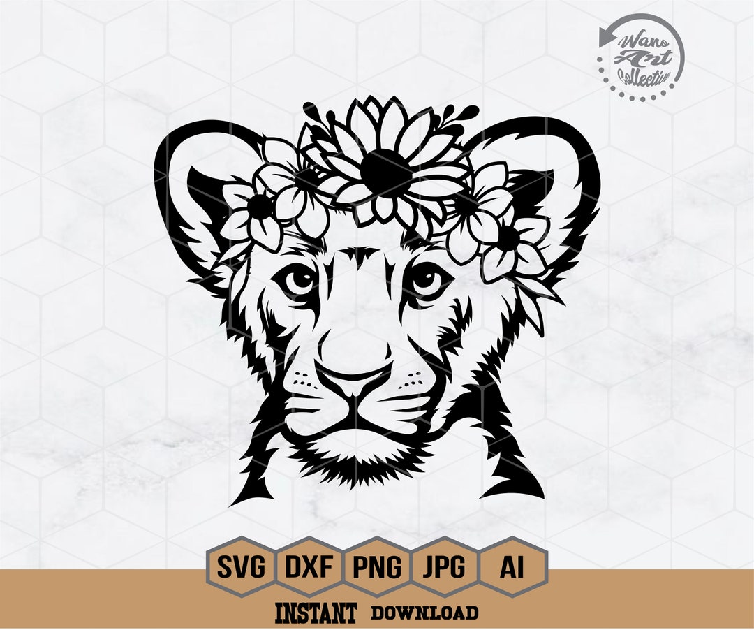 Floral Cute Lion Svg | Baby Lion Svg | Cute Animals Stencil | Safari ...