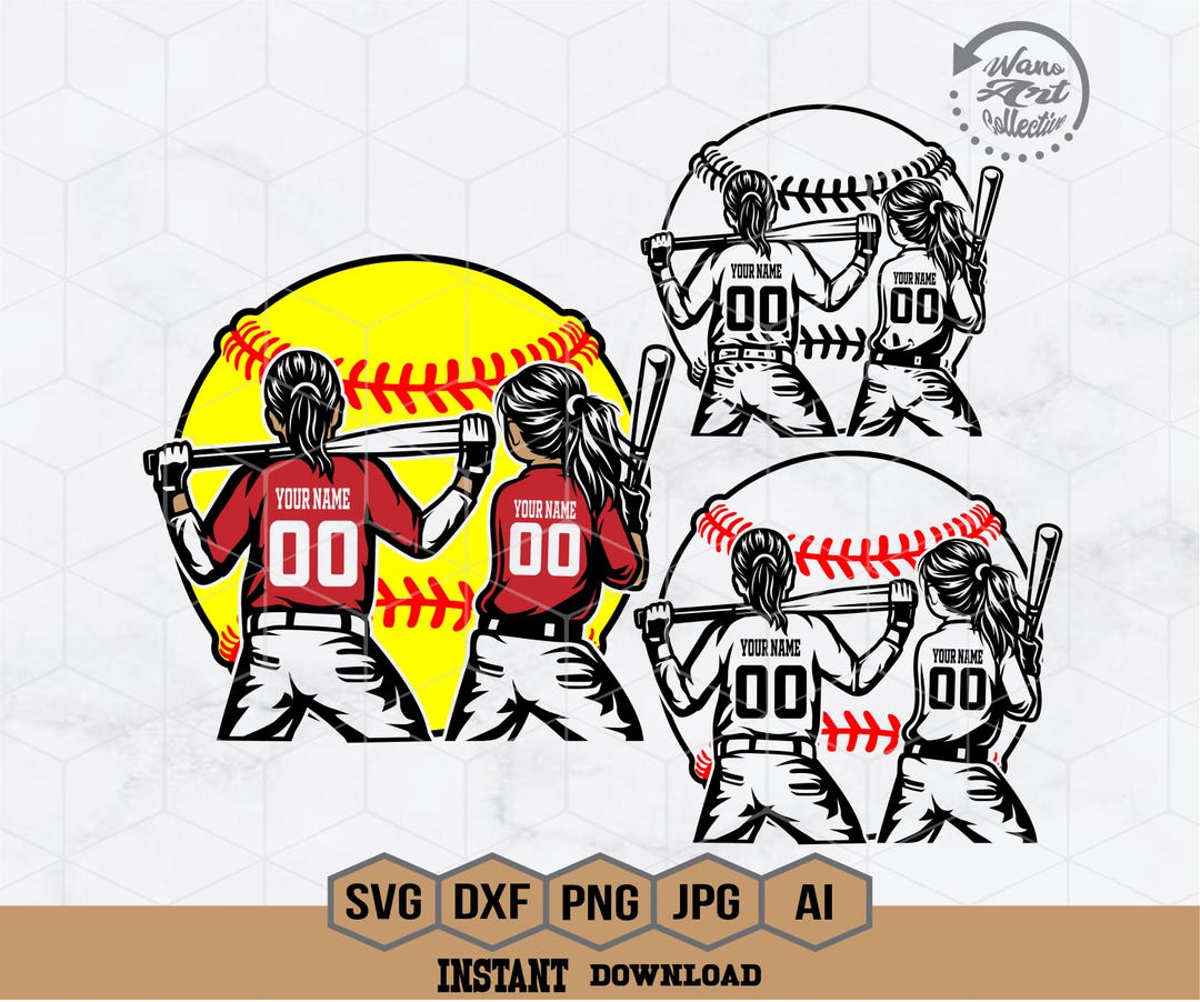 2 Softball Kids Player Svg | Personalized Name | Softball Player Svg ...