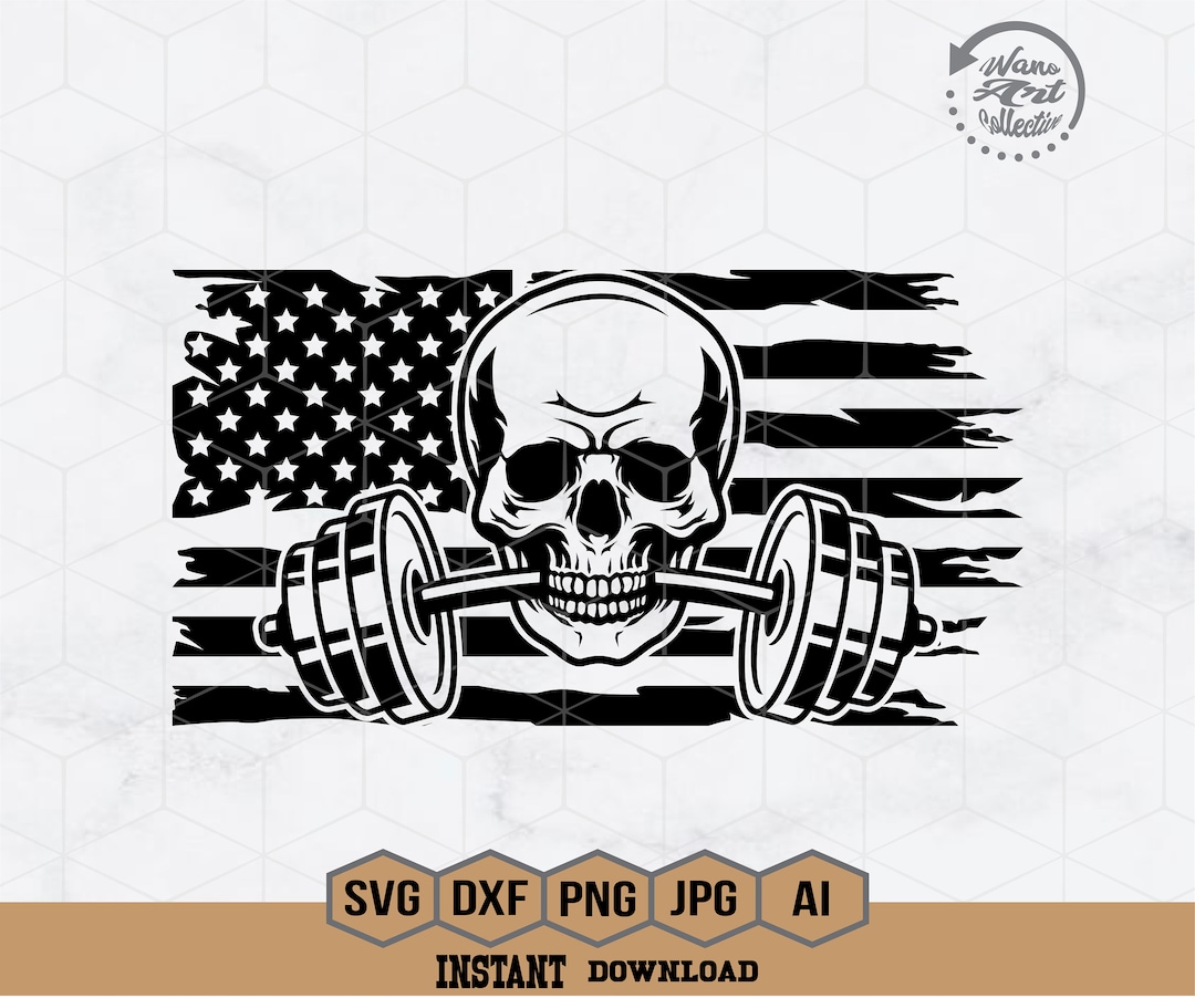 US Skull Lifting Svg | Skull Barbell Svg | Barbell Svg | Skeleton Gym ...