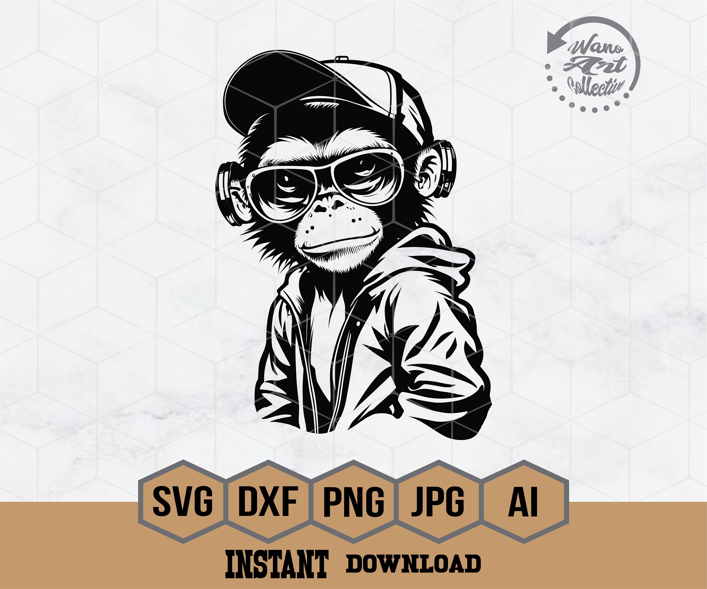 Cool Monkey Svg | Hipster Ape Clipart | Hippie Animal Cutfile ...