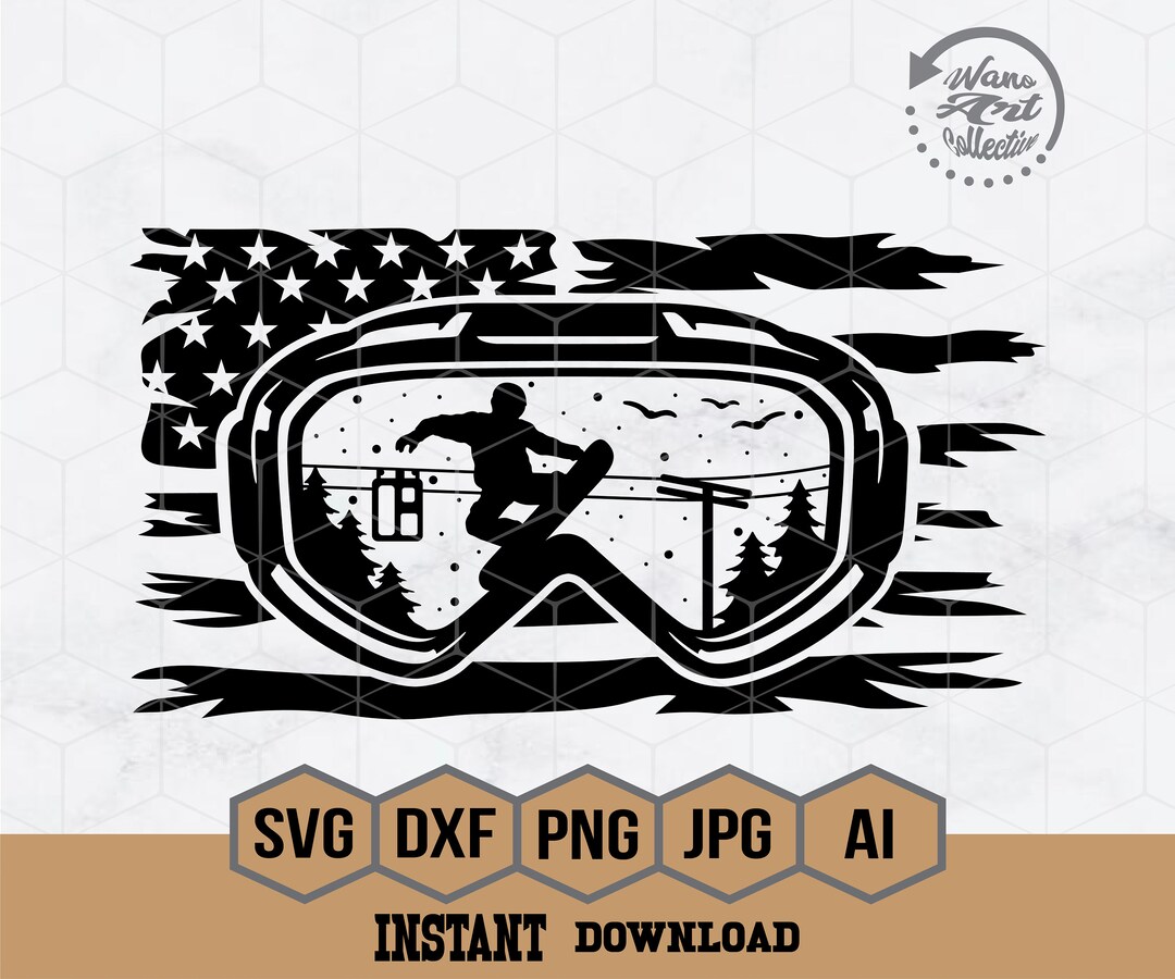 US Snow Goggle Svg | US Ski Goggles Clipart | Mountain Scene Cut File ...