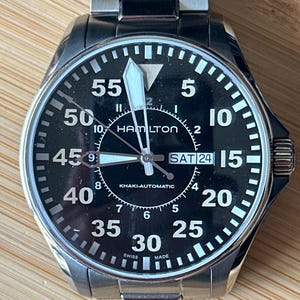 NEW Hamilton Khaki King Pilot Men's Black Watch With Silver Stainless ...