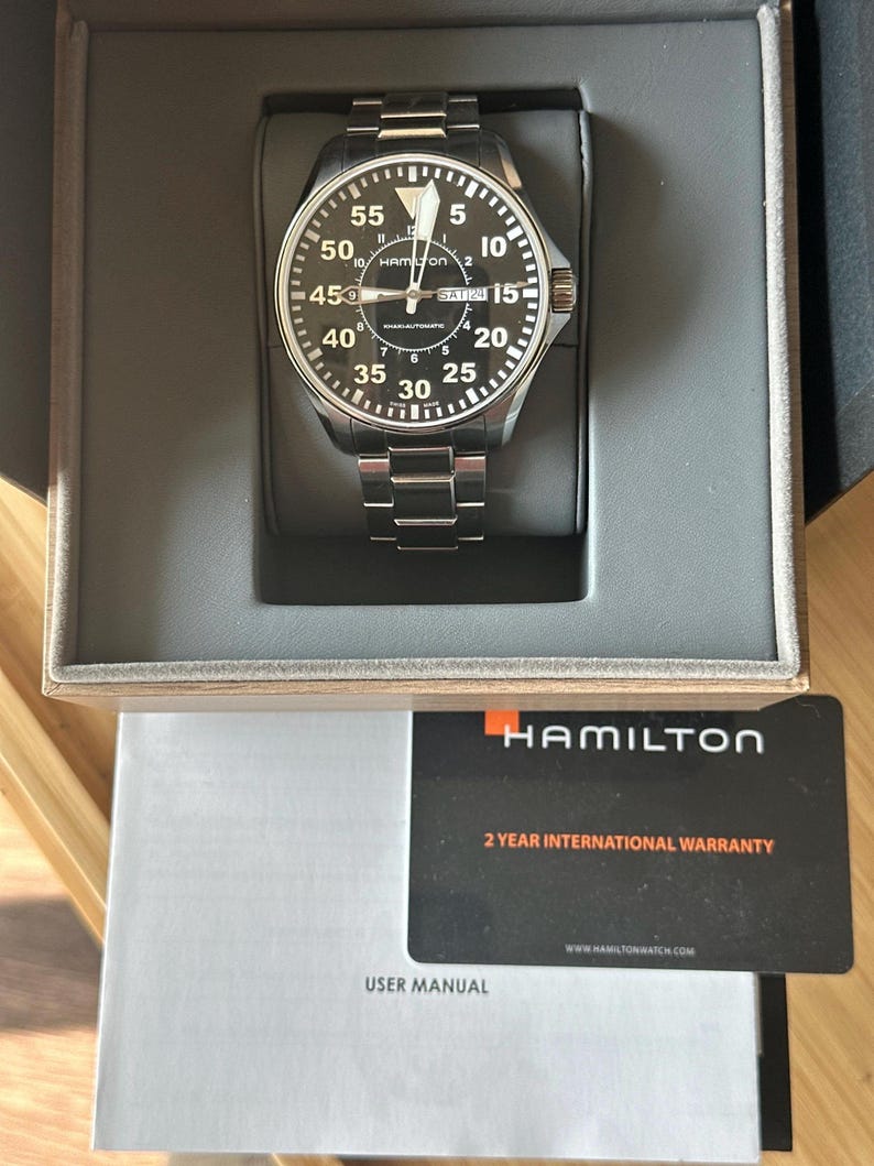 NEW Hamilton Khaki King Pilot Men's Black Watch With Silver Stainless ...