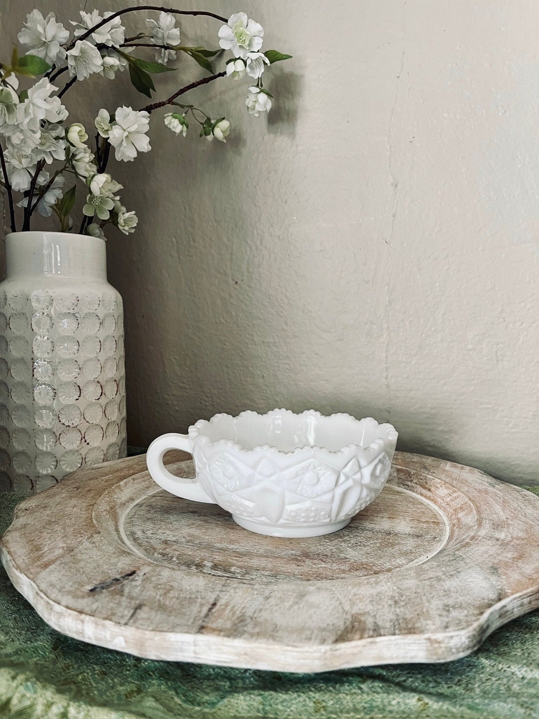 Quintec Milk Glass Nappy Berry Bowl One Handle - Etsy
