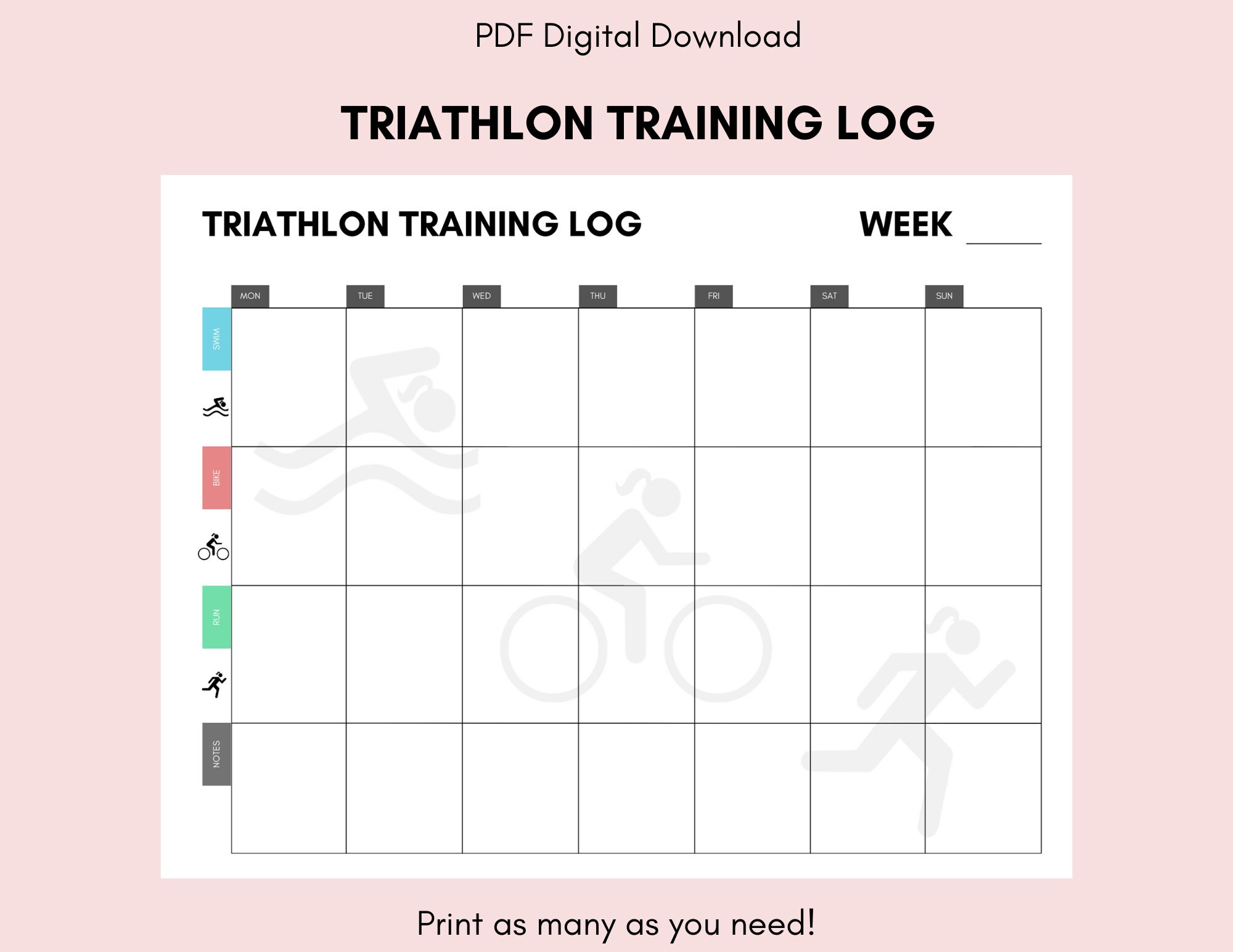 Triathlon Training Log, Tracker, Journal - Printable PDF Letter - Etsy