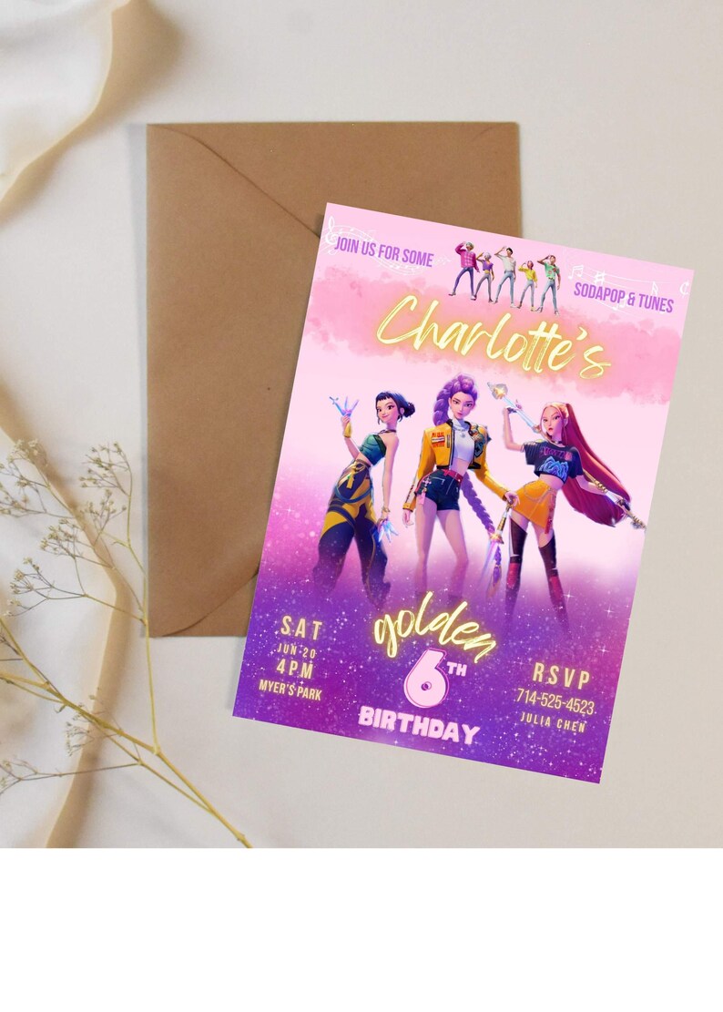 KPOP Demon Hunters Huntrix Golden Birthday Invitation - Etsy