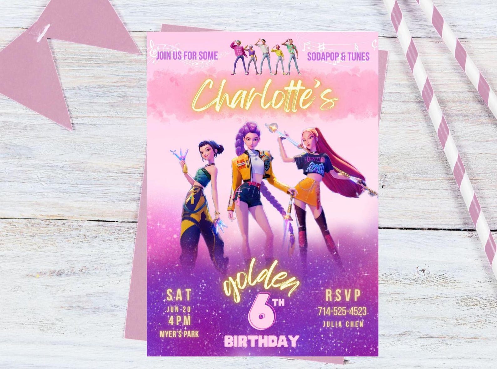 KPOP Demon Hunters Huntrix Golden Birthday Invitation - Etsy