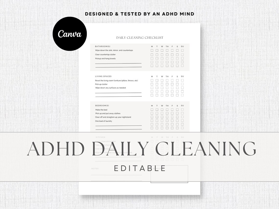 ADHD Neurodivergent Daily Cleaning Checklist Cleaning Guide - Etsy