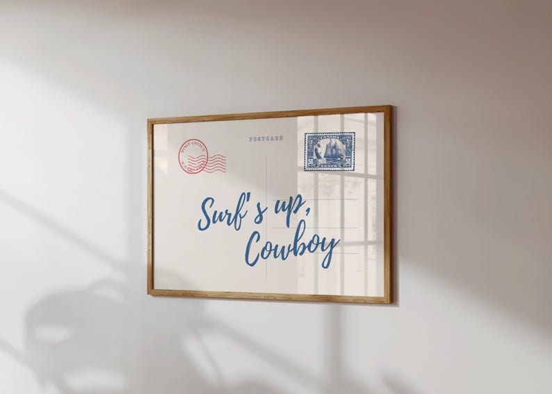 Surf's up Cowboy | Vintage Postcard Beach Decor | Retro Beach Poster ...