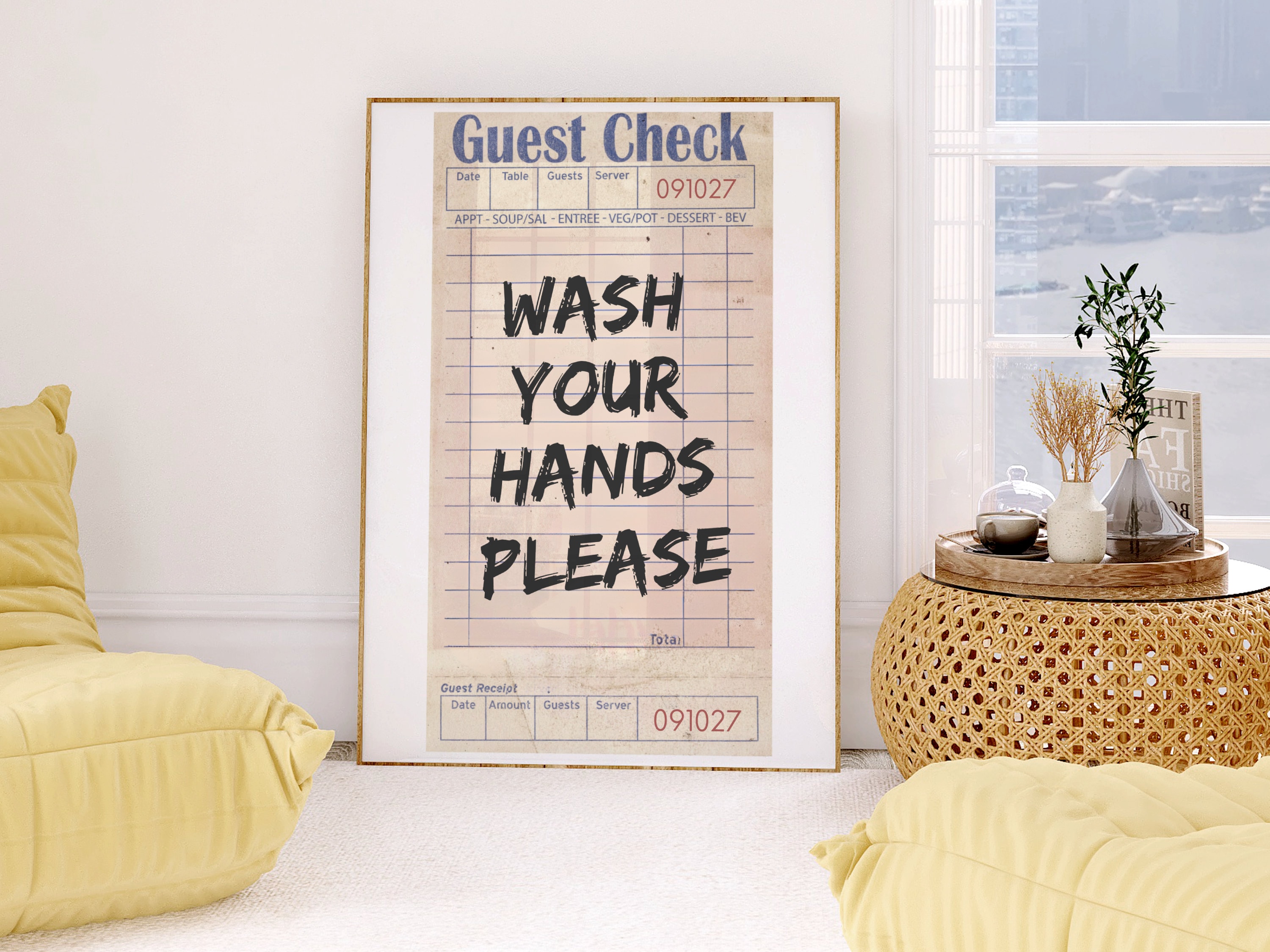 Wash Your Hands, Retro Guest Check Poster, Trendy Preppy Dorm Decor ...