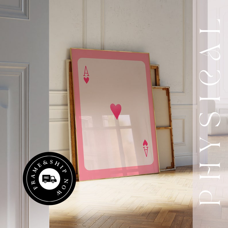 Pink Ace Poster, Ace of Hearts Minimalist Print, Retro Playing Card ...