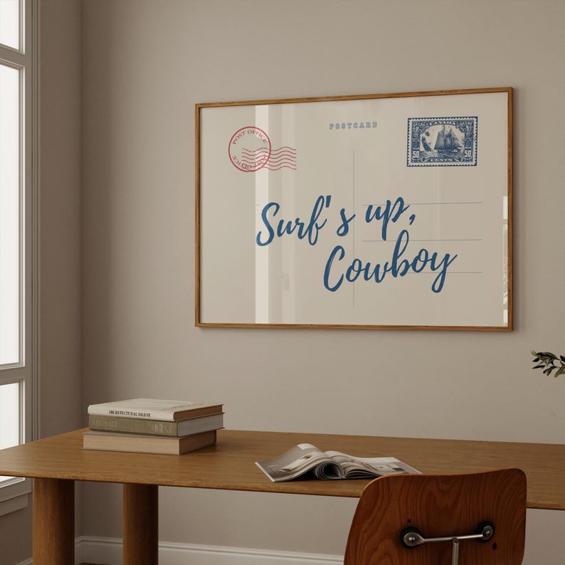 Surf's up Cowboy | Vintage Postcard Beach Decor | Retro Beach Poster ...