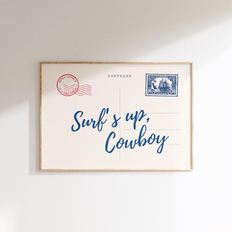 Surf's up Cowboy | Vintage Postcard Beach Decor | Retro Beach Poster ...