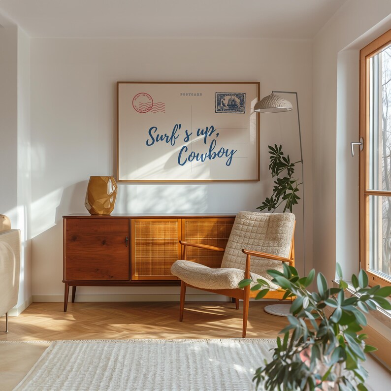 Surf's up Cowboy | Vintage Postcard Beach Decor | Retro Beach Poster ...