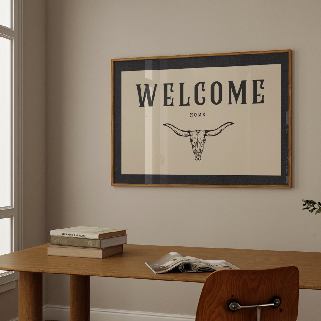 Welcome Home Bullhorn Typography Print, Western Home Decor ...