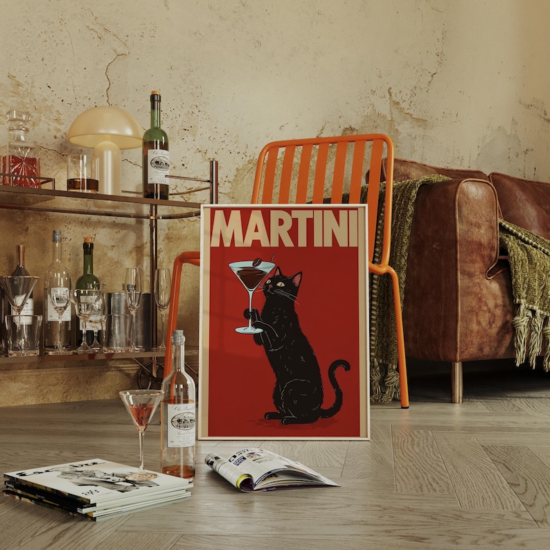 Black Cat Espresso Martini Wall Art | Funny Cocktail Cat Poster ...