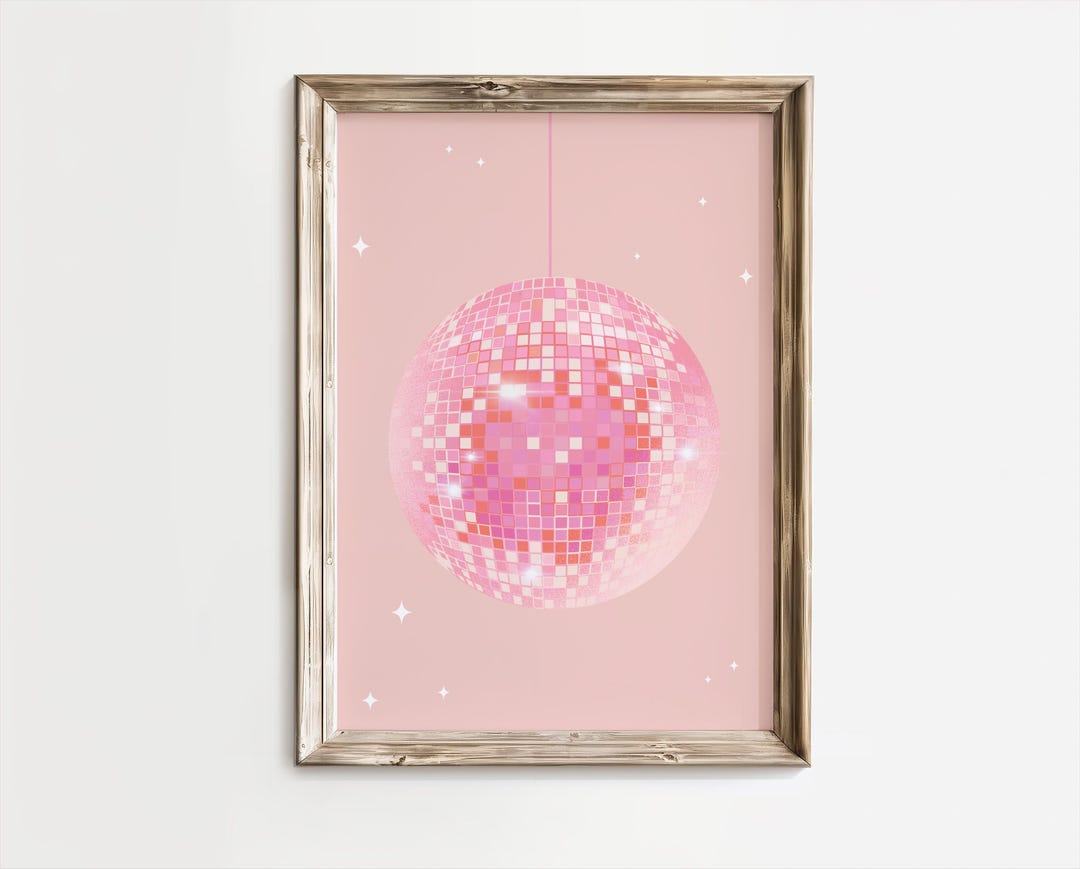 Pink Disco Ball Print | Retro Dance Party Art | Boho Wall Decor ...
