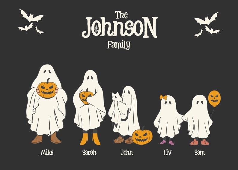 Halloween Ghost Family With Pets Custom Family Portrait Halloween Decor ...