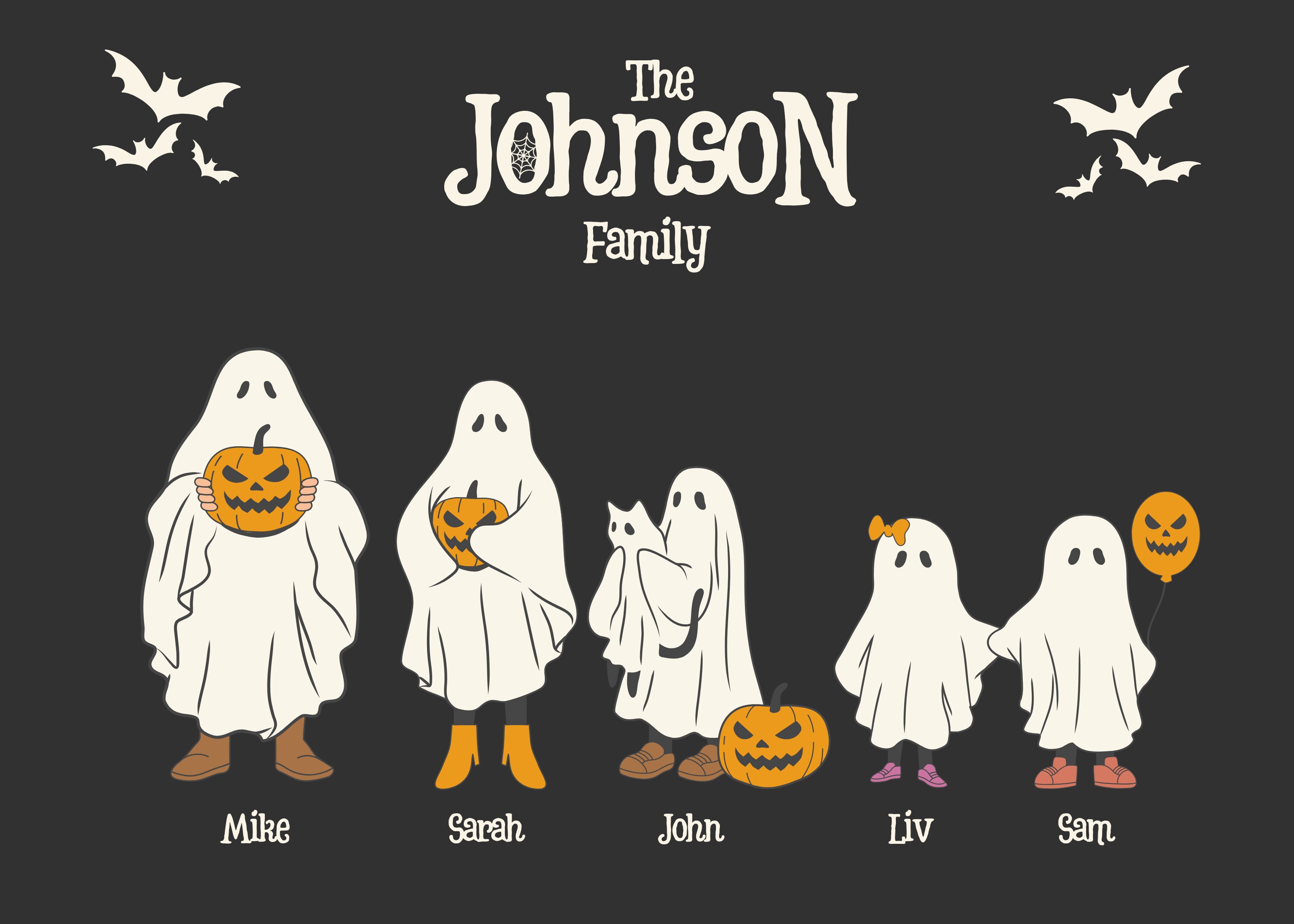Halloween Ghost Family With Pets Custom Family Portrait - Etsy