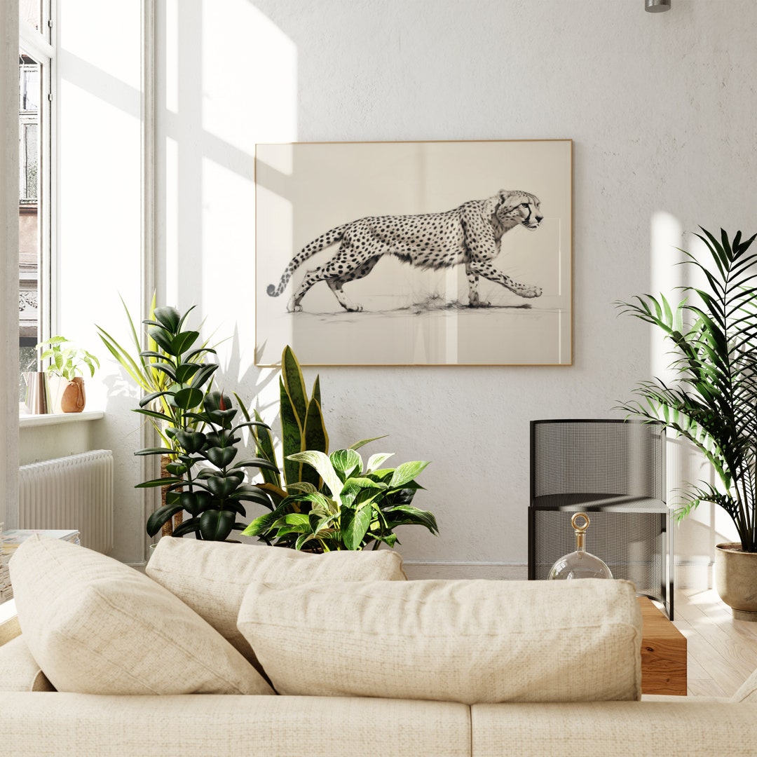Cheetah Cats Sketch, Aesthetic Statement Wall Art, Minimalist Modern ...