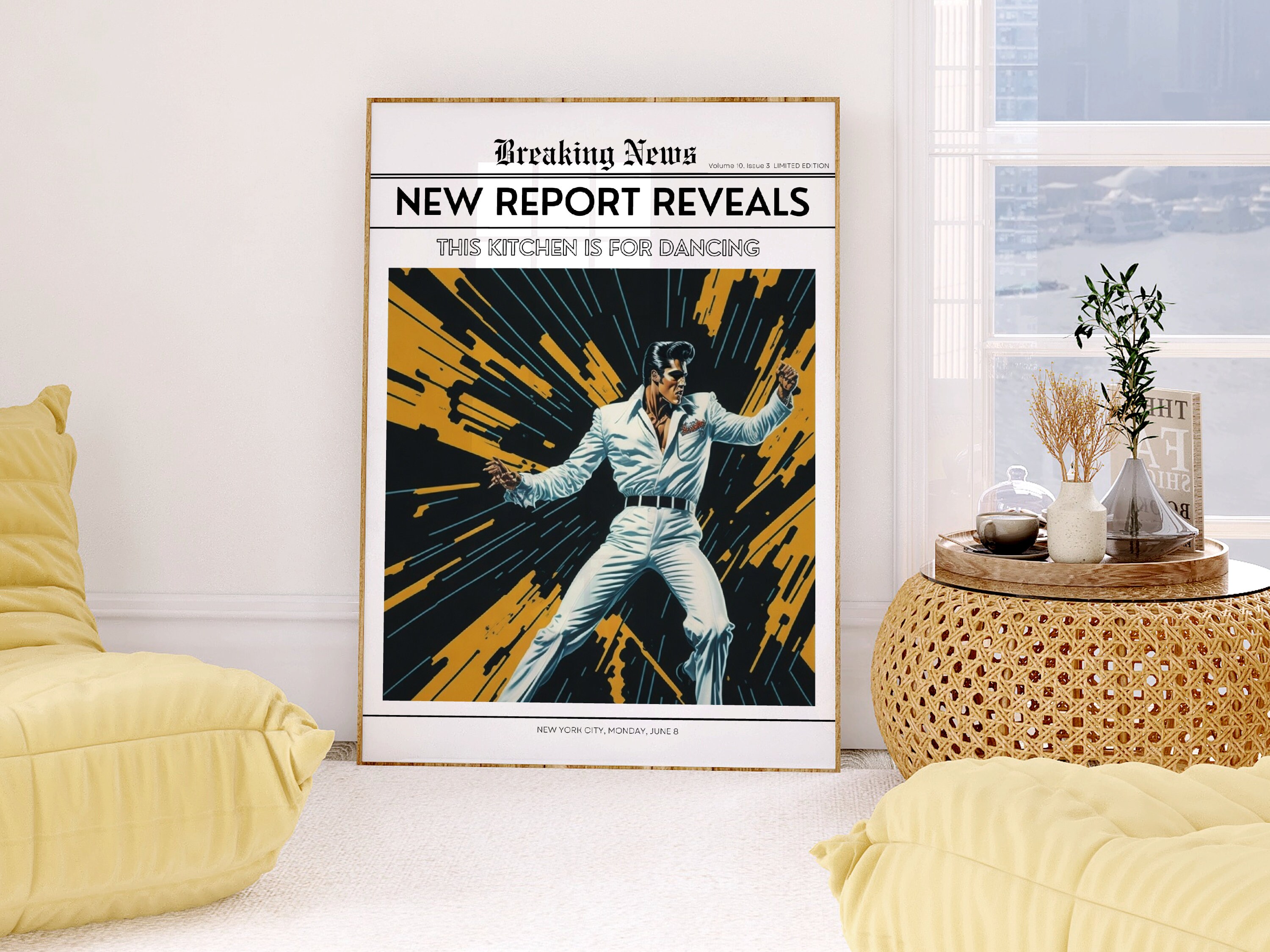 Icon Elvis Presley Dance Newspaper Print, Kitchen Wall Art, Edgy Pop ...
