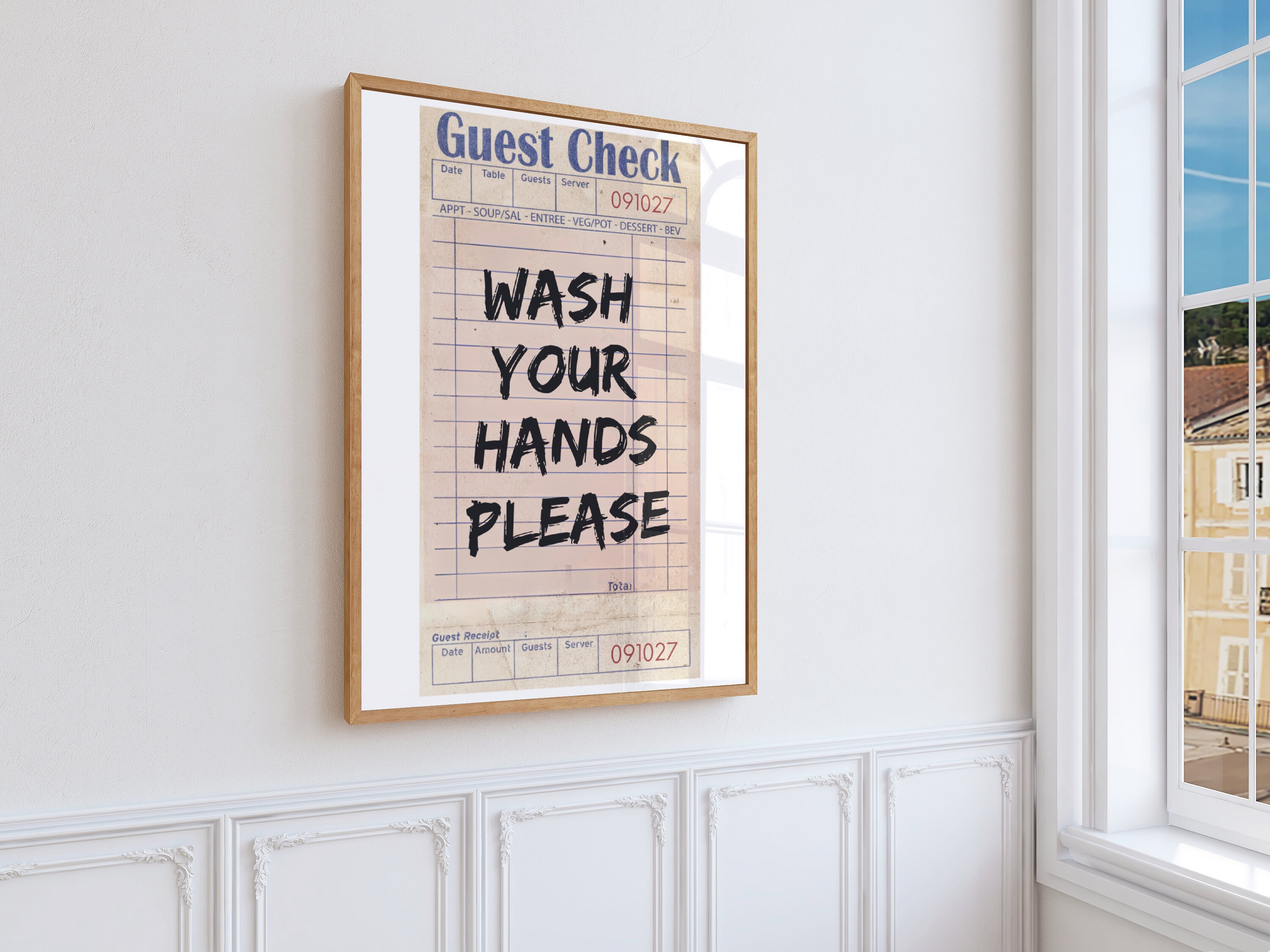 Wash Your Hands, Retro Guest Check Poster, Trendy Preppy Dorm Decor ...