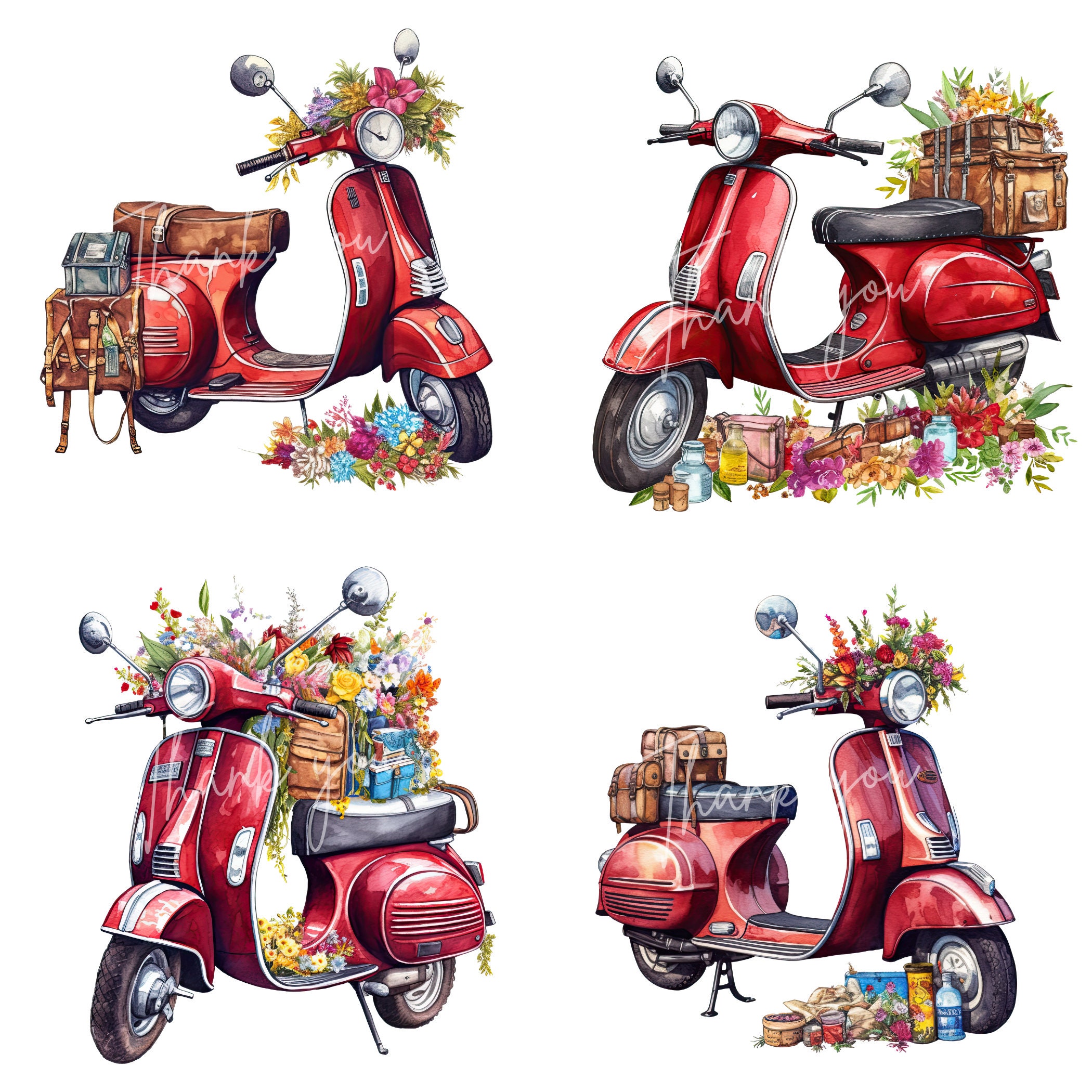 Watercolor Vespa Clipart Bundle Vintage Vespa Retro - Etsy